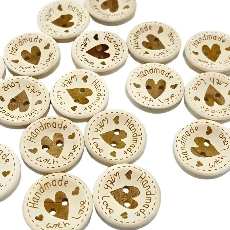 Деревянные пуговицы сердце 15/20/25 мм 20mm 50pcs, 2