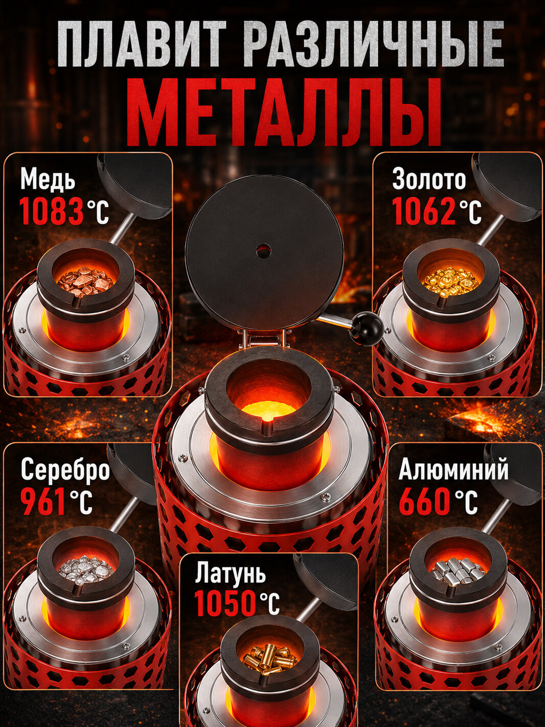 Печь для плавки металла плавка ювелирных заготовок, учебные опыты по материаловедению — фото 1