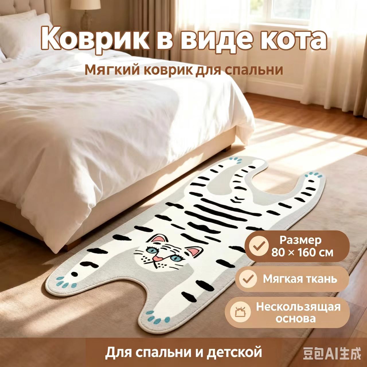 Прикроватный ковер в спальне, мультяшный，, 0.8x 1.6 м，Имитация кашемира