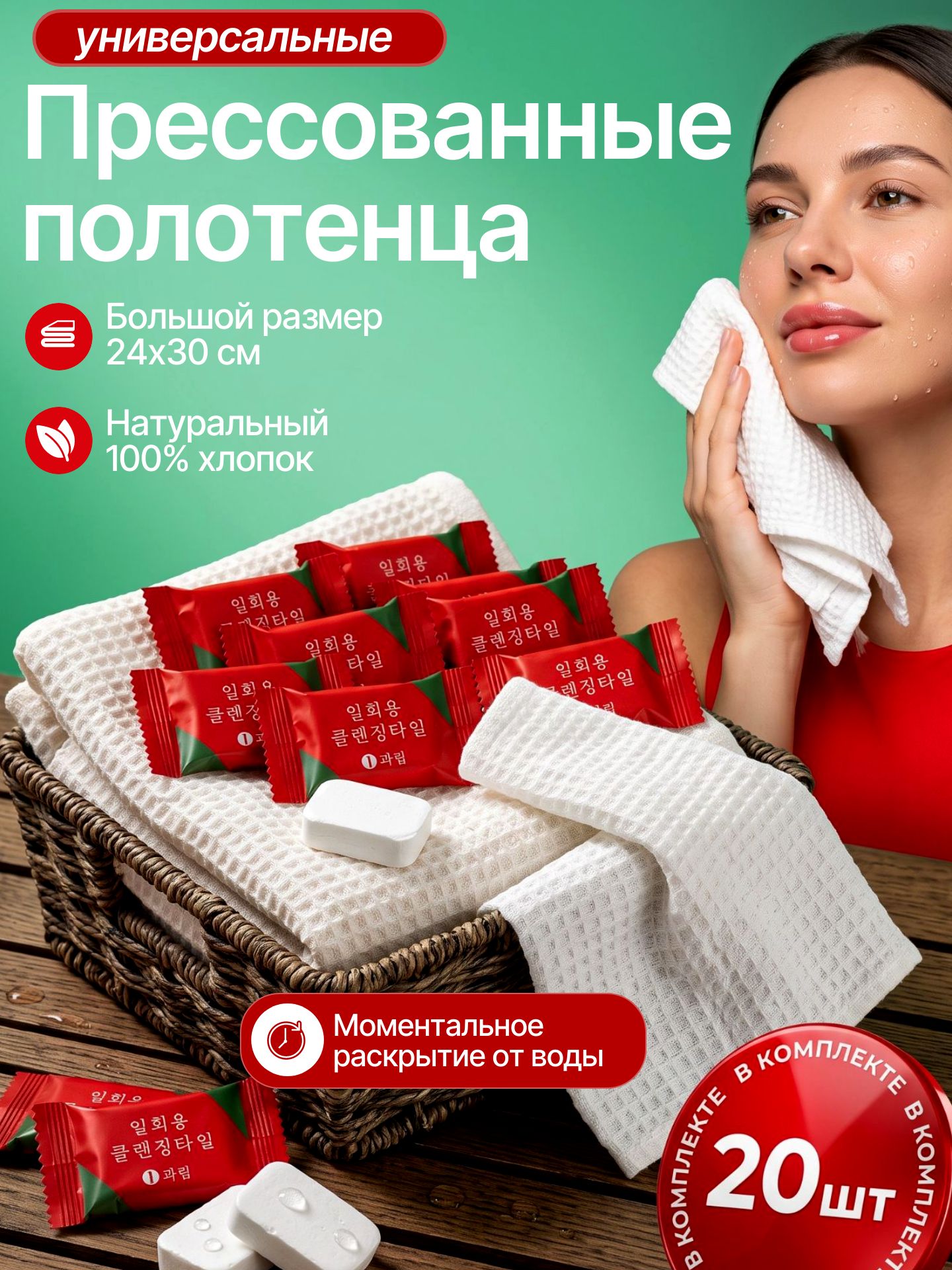PapkaS Полотенце для ванной 24x30 см, нетканое волокно, белый, 20 шт