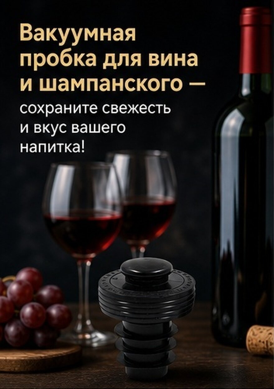 Пробка Из Силикона Для Бутылок Вакуумная Сохраняет Вино Берет На Пикник Черный