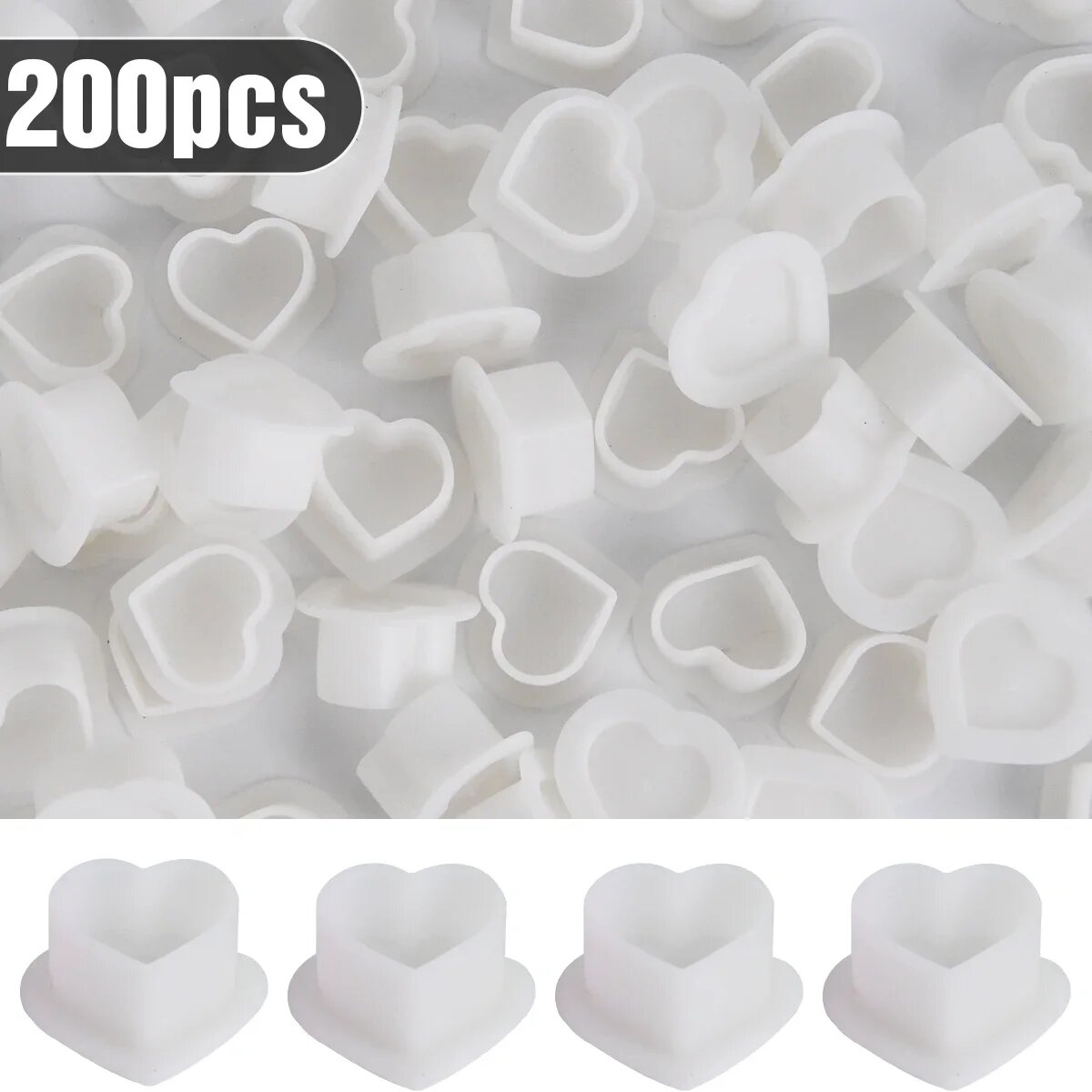 Силиконовые колпачки для тату-чернил сердце, White 200pcs