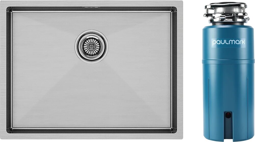 Комплект Мойка Paulmark Next PM215844-BS, брашированная нержавеющая сталь / Измельчитель Intenso I-800