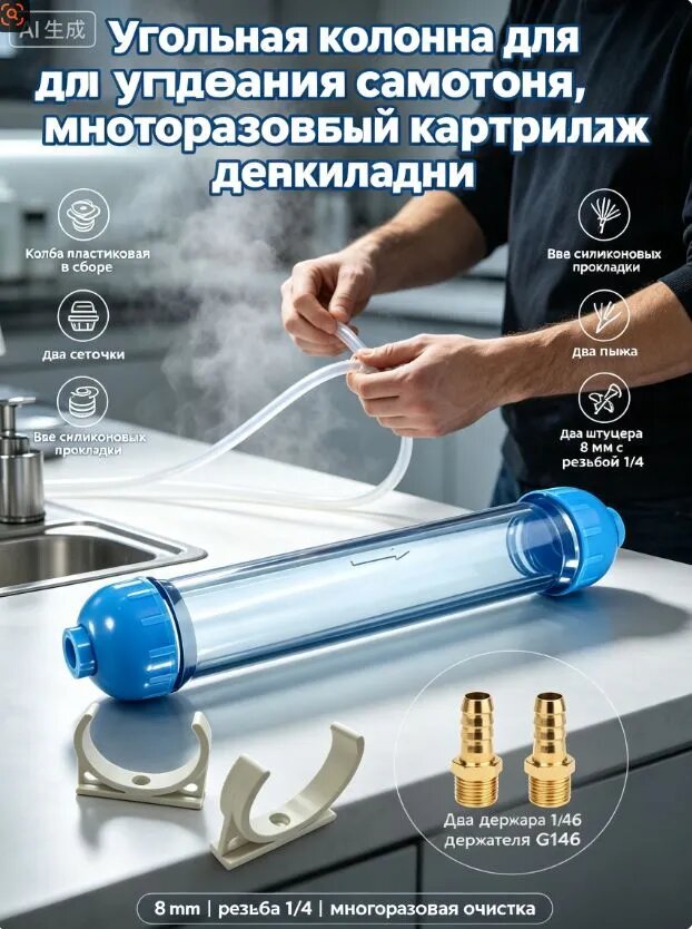 Угольная колонна для углевания самогона, многоразовый картридж для очистки самогона