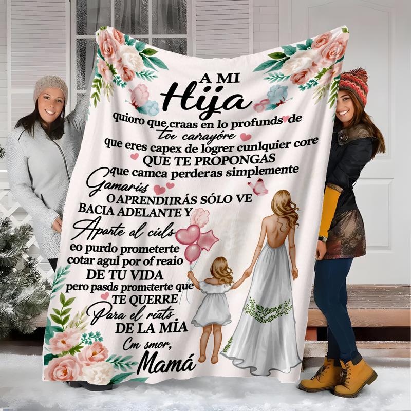 Плед флисовый с текстовым принтом «Мама и дочь», 150х200 см, для дивана, кровати и путешествий