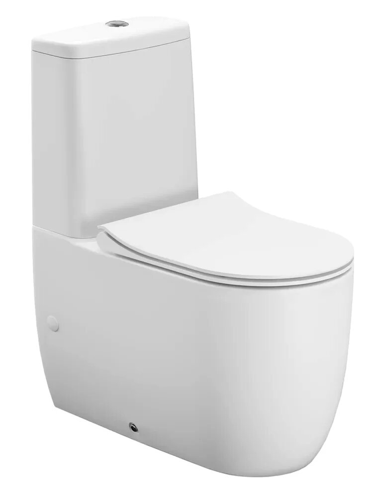 Унитаз-компакт напольный Cersanit Модуо (Moduo) Vortex 011 3/5 DPL EO slim LP A69192 с микролифтом, безободковый, фарфоровый, белый, глянцевый, овальный, с боковым подводом воды, сиденье для унитаза в