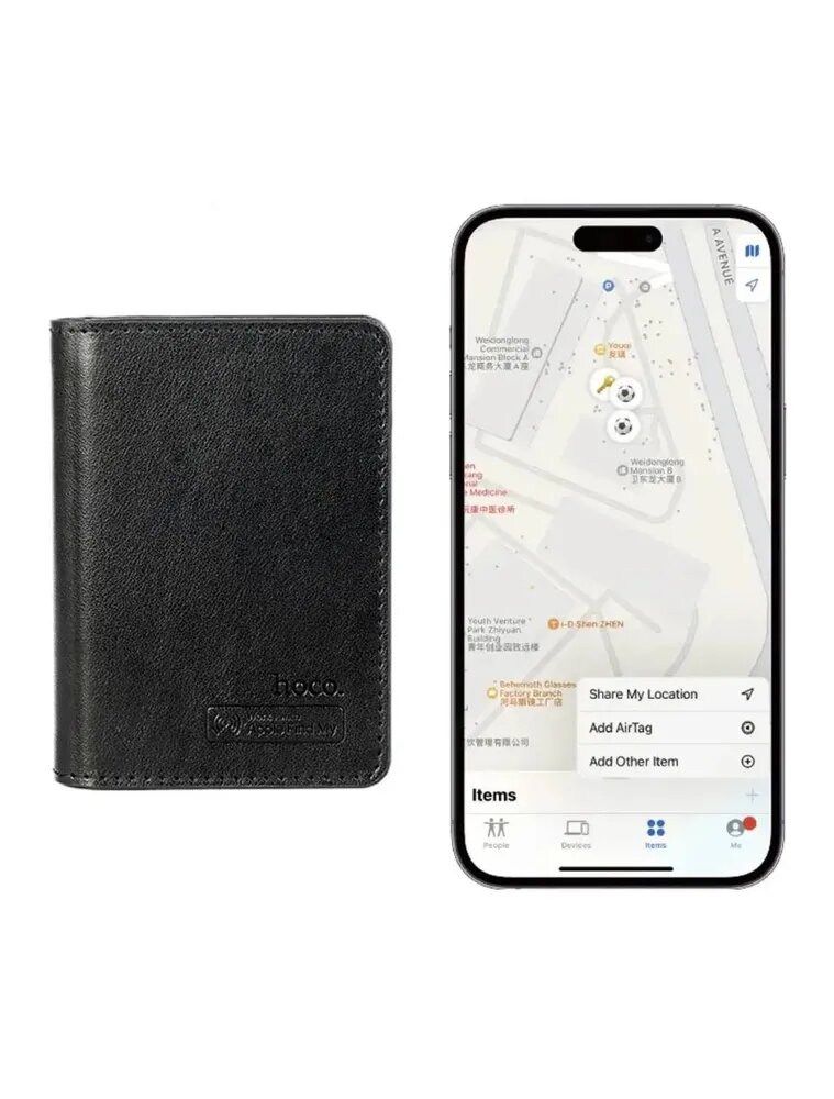 Умный кошелек Hoco E91F, с защитой от кражи и потери с GPS-трекером, для Apple