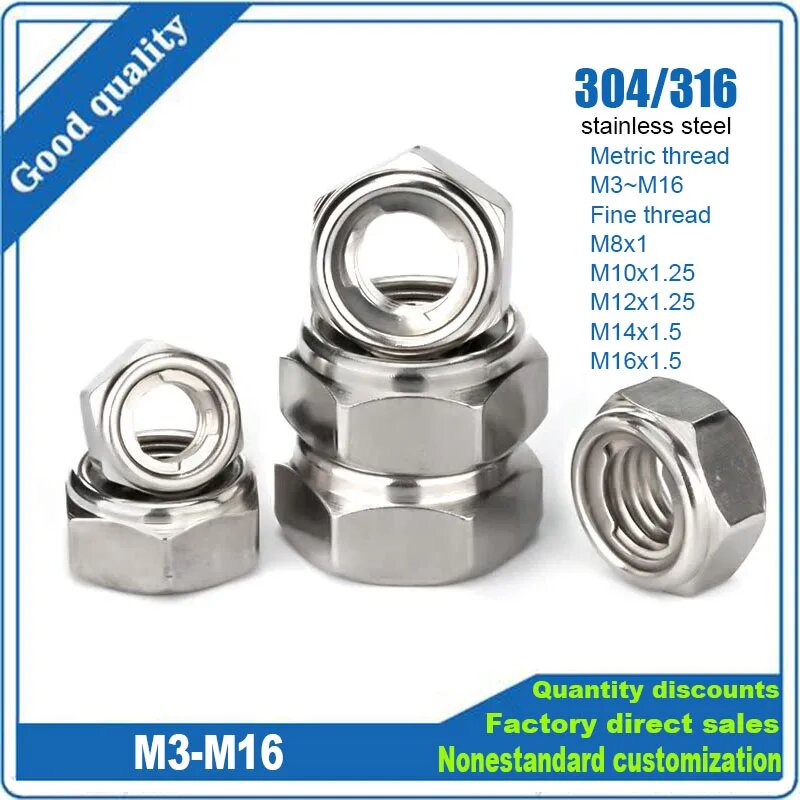 Самоконтрящиеся гайки TINGGOO из нержавеющей стали M3-M16 DIN980 2pcs M12(316)