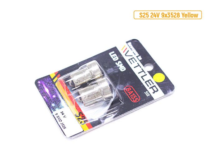 Лампа светодиодная 24V S25-9 SMD желтая габарит поворот стоп. (к-т 2шт)