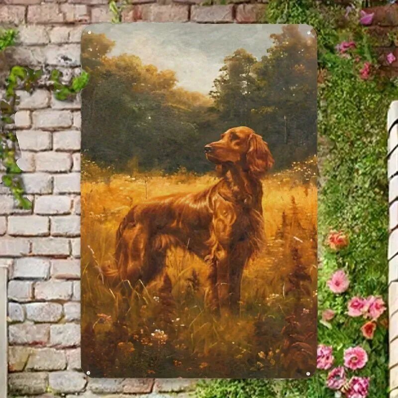 Ирландский сеттер на природе металлическая декоративная табличка, 20x30 см.