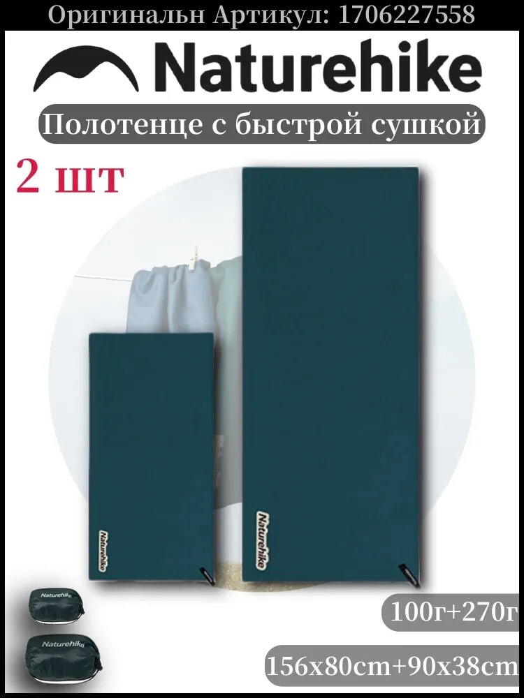 Пляжное полотенце 80x156, 38x90 см, полиэстер, полиамид, темно-синий, 2 шт