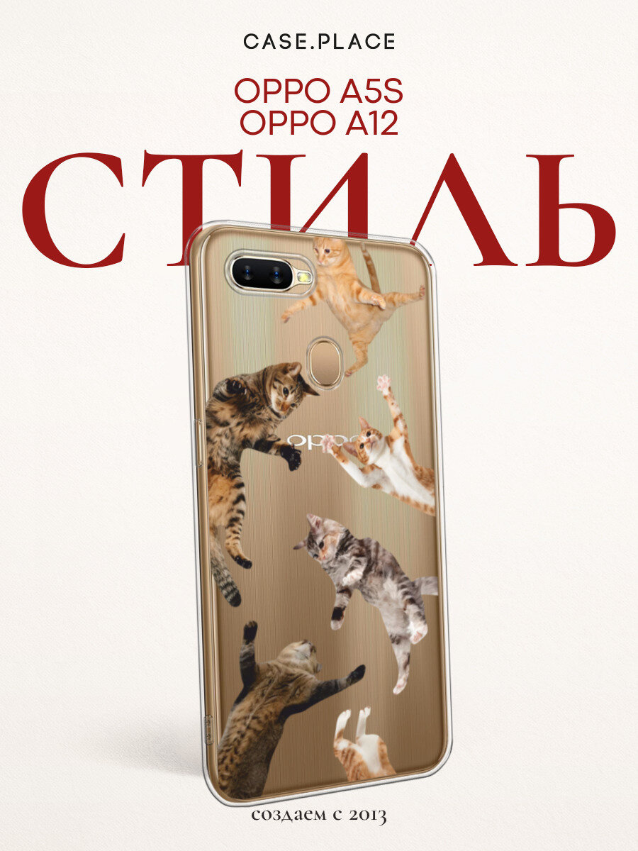 Чехол на Oppo A5s / Оппо A5s с принтом Смешные коты, прозрачный