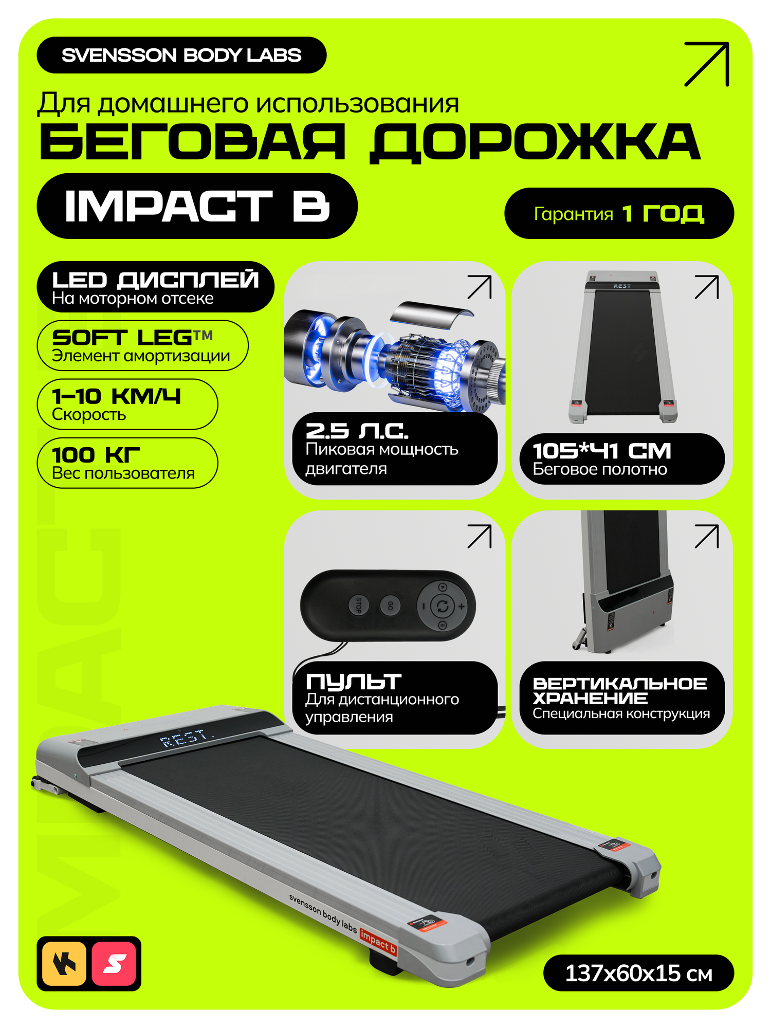 Беговая дорожка электрическая для дома SVENSSON BODY LABS IMPACT B