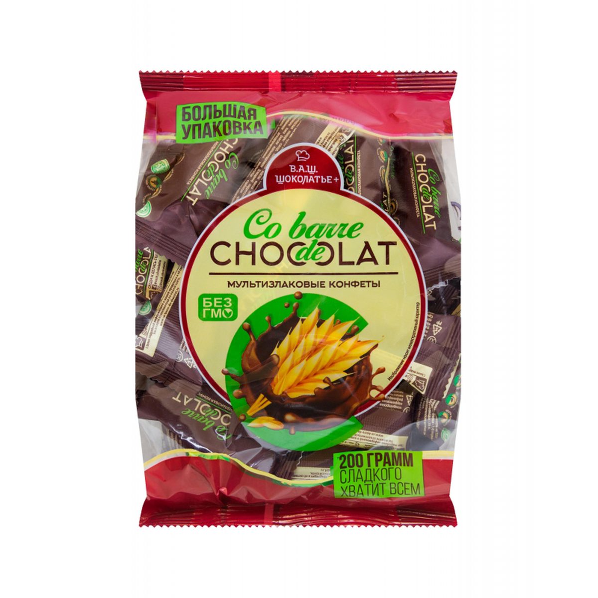 Конфеты Co barre de Chocolat мультизлаковые с темной кондитерской глазурью 200г, 1шт.