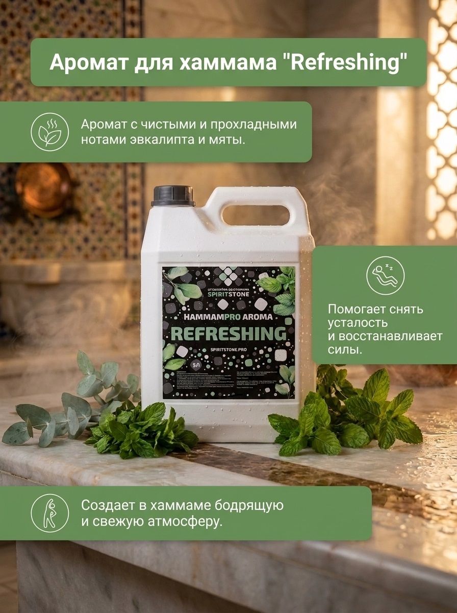 Ароматизатор для хамама эвкалипт мята, Refreshing, Hammam PRO Aroma, 5000 миллилитров