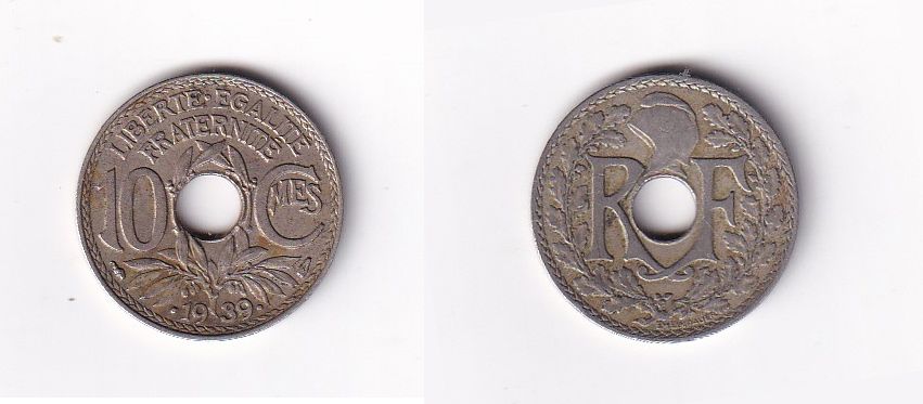 Франция 10 сантимов 1939 год
