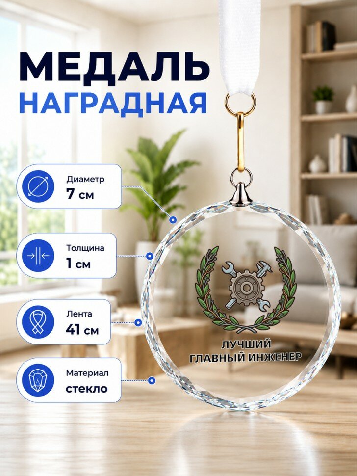 Наградная медаль из стекла с надписью "лучший главный инженер"