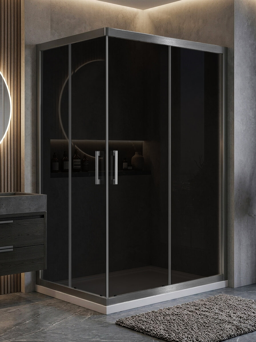 Душевой уголок Royal Bath 120х75х200 закаленное стекло 6 мм тонированное профиль серый брашированный