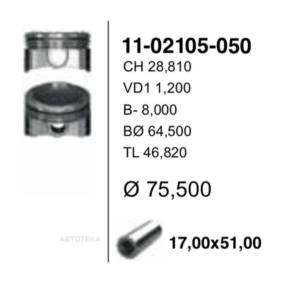 Поршень PSA (+0.5) (на 1 цилиндр) (мин. 4 шт.) 75.5 мм YENMAK 1102105050