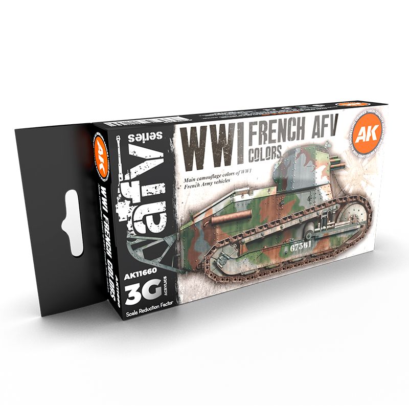 Набор акриловых красок AK Interactive - WWI French AFV Colors Set 3G, 6 красок