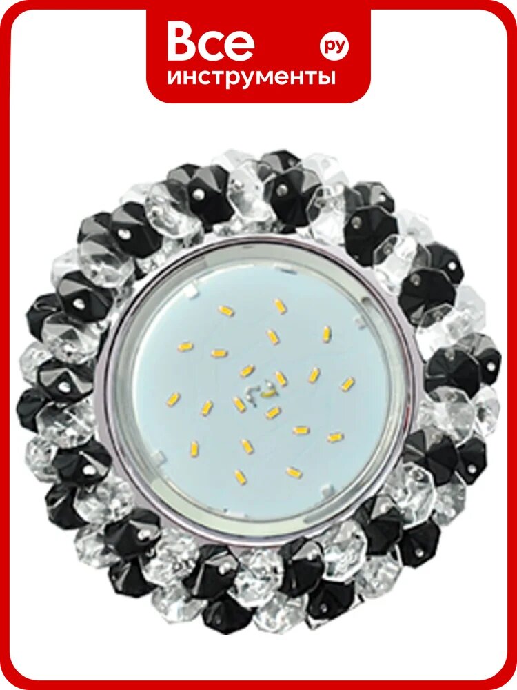 Светильник Ecola Gx53 h4 5341 glass круглый, с хрусталиками, прозрачный и черный /хром 56x120 (к+) FB53RYECB