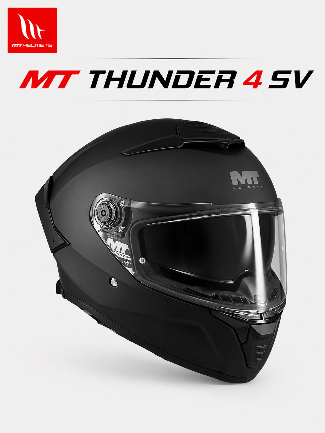 MT Thunder 4 SV мотошлем интеграл спортивный шлем для мотоцикла с солнцезащитным визором Цвет: матовый черный Размер: M