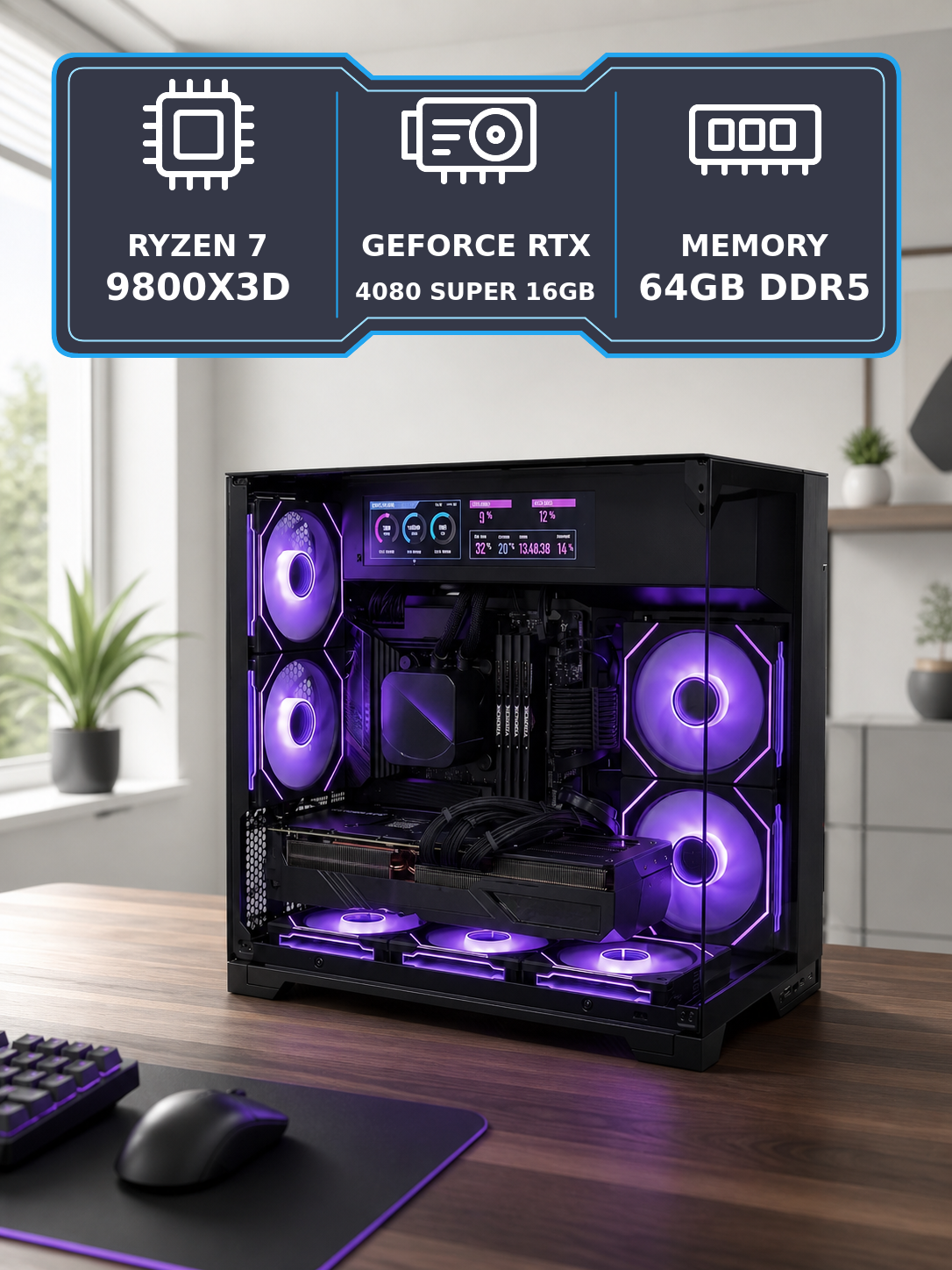 Игровой компьютер (системный блок) AMD Ryzen 7 9800X3D / RTX4080 SUPER 16Gb / 64Gb DDR5 / SSD 2Tb / 850W