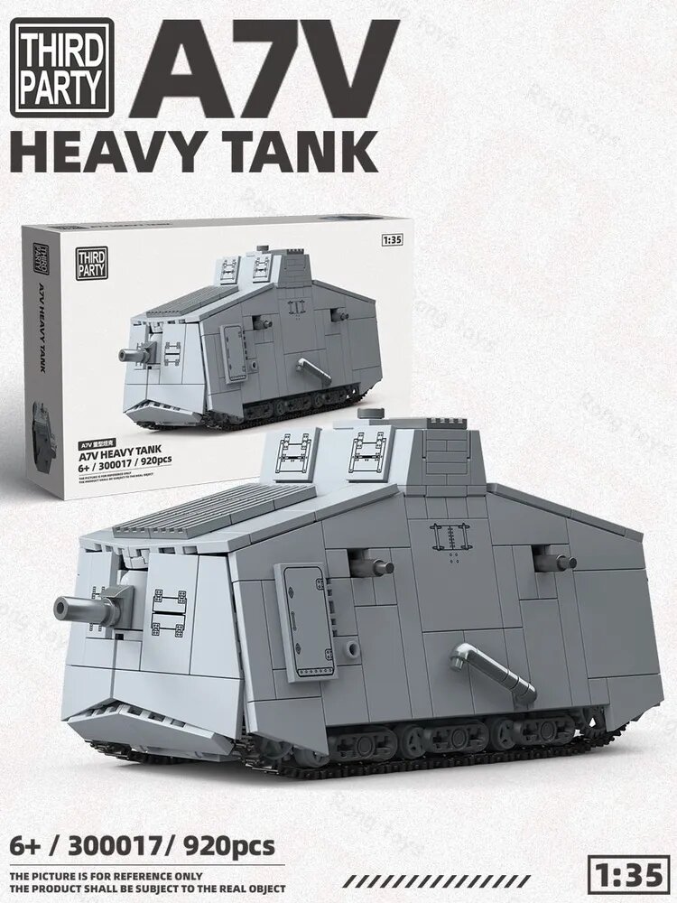 Конструктор Армейская серия-бронированная машина "Sturmpanzerwagen A7V", танк военная техника, 1:35, детские игрушки (920 деталей)