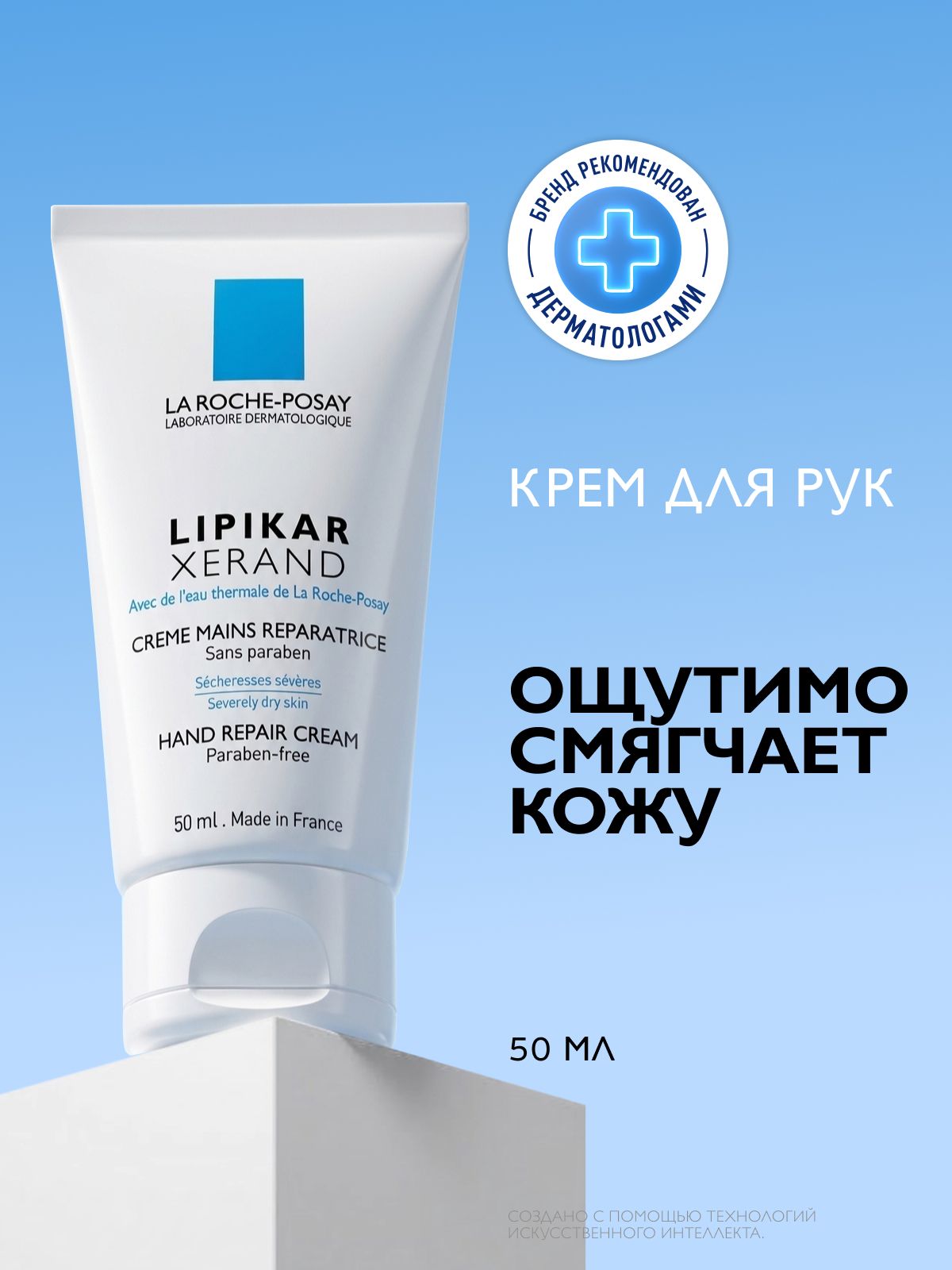 La Roche-Posay Lipikar Xerand Восстанавливающий крем для очень сухой кожи рук с аллантоином и глицерином для детей и взрослых, 50 мл