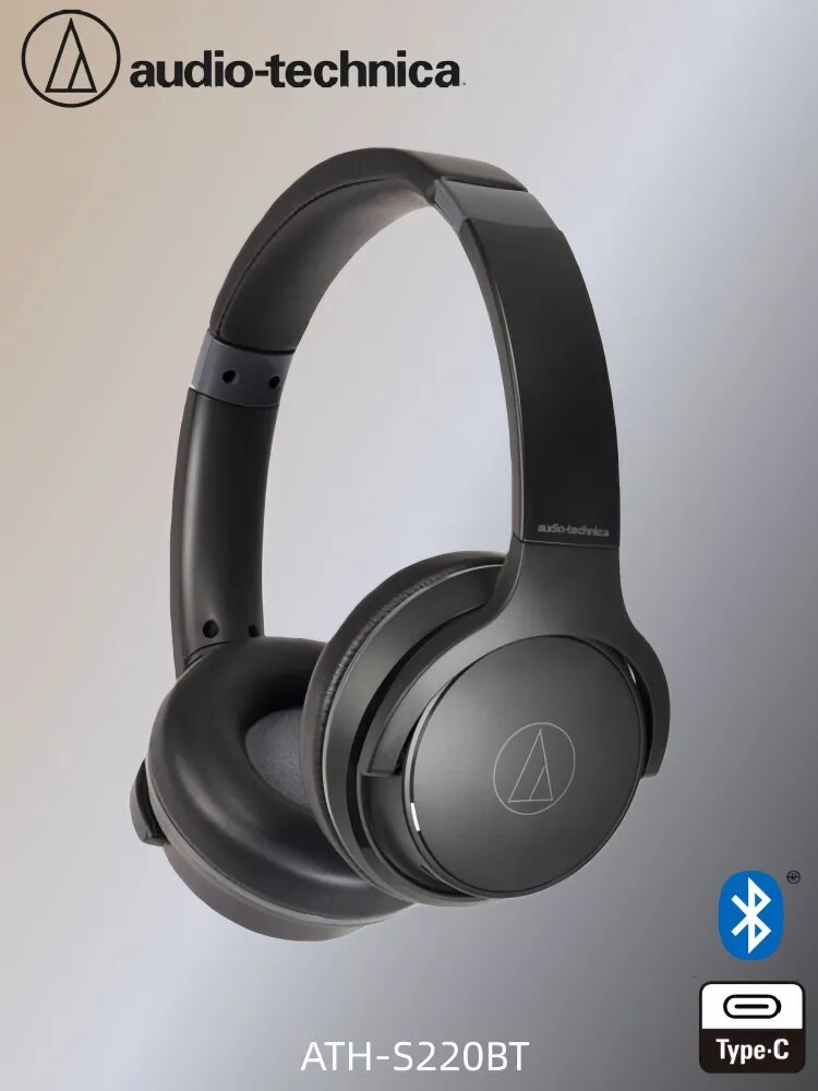 Audio-Technica Наушники Audio-Technica ATH-S220BT, Bluetooth, 3.5 мм, черный, черный матовый