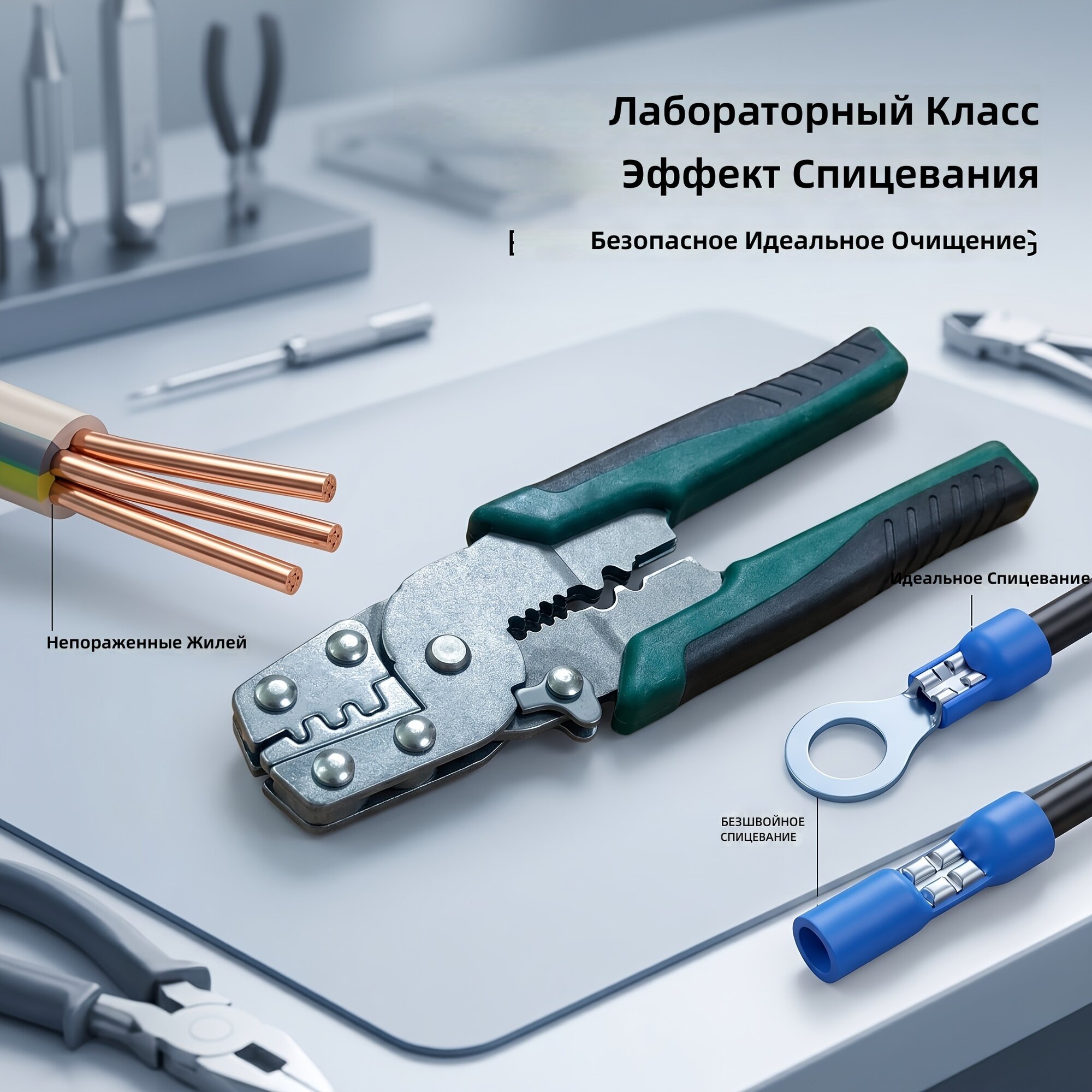 Многофункциональные клещи для зачистки, резки и обжима проводов с нескользящей ручкой, 1 шт