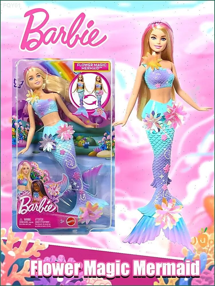 Кукла русалка Flower Magic Mermaid Doll JDM72 / игрушки для девочек с длинными золотистыми волосами, отстегивающимся хвостом и красивыми цветами, подойдет в качестве подарок на день рождения