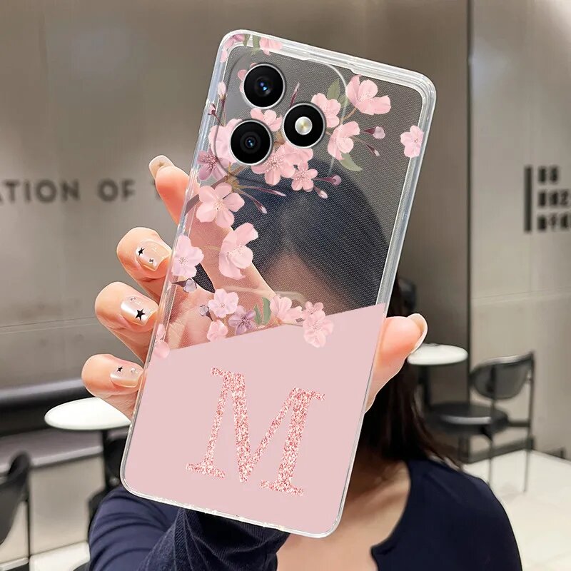 Чехол Honor X8d с цветами и буквой M, TPU