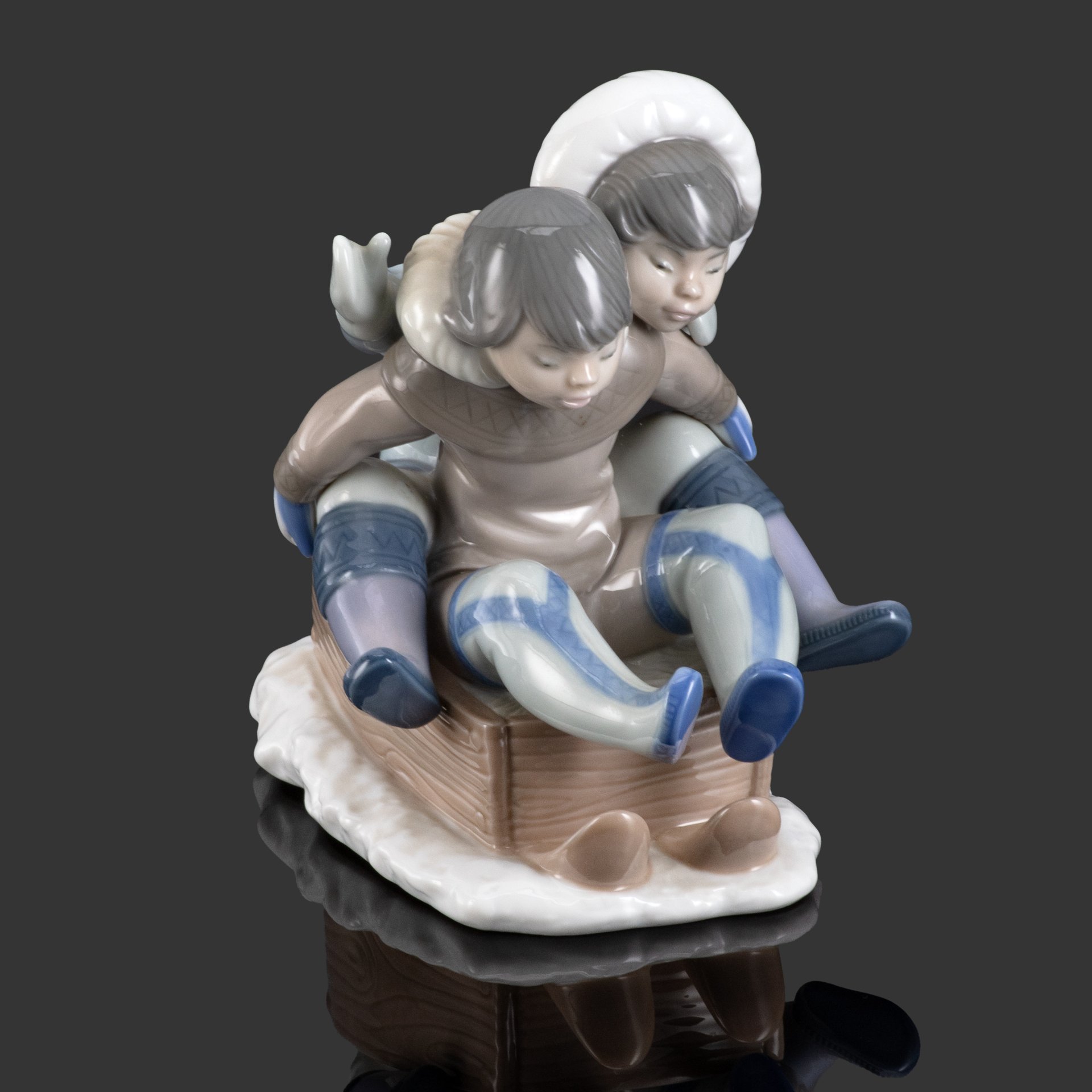 Статуэтка "Дети на санках", Lladro, фарфор, роспись, Испания, 1989 г.