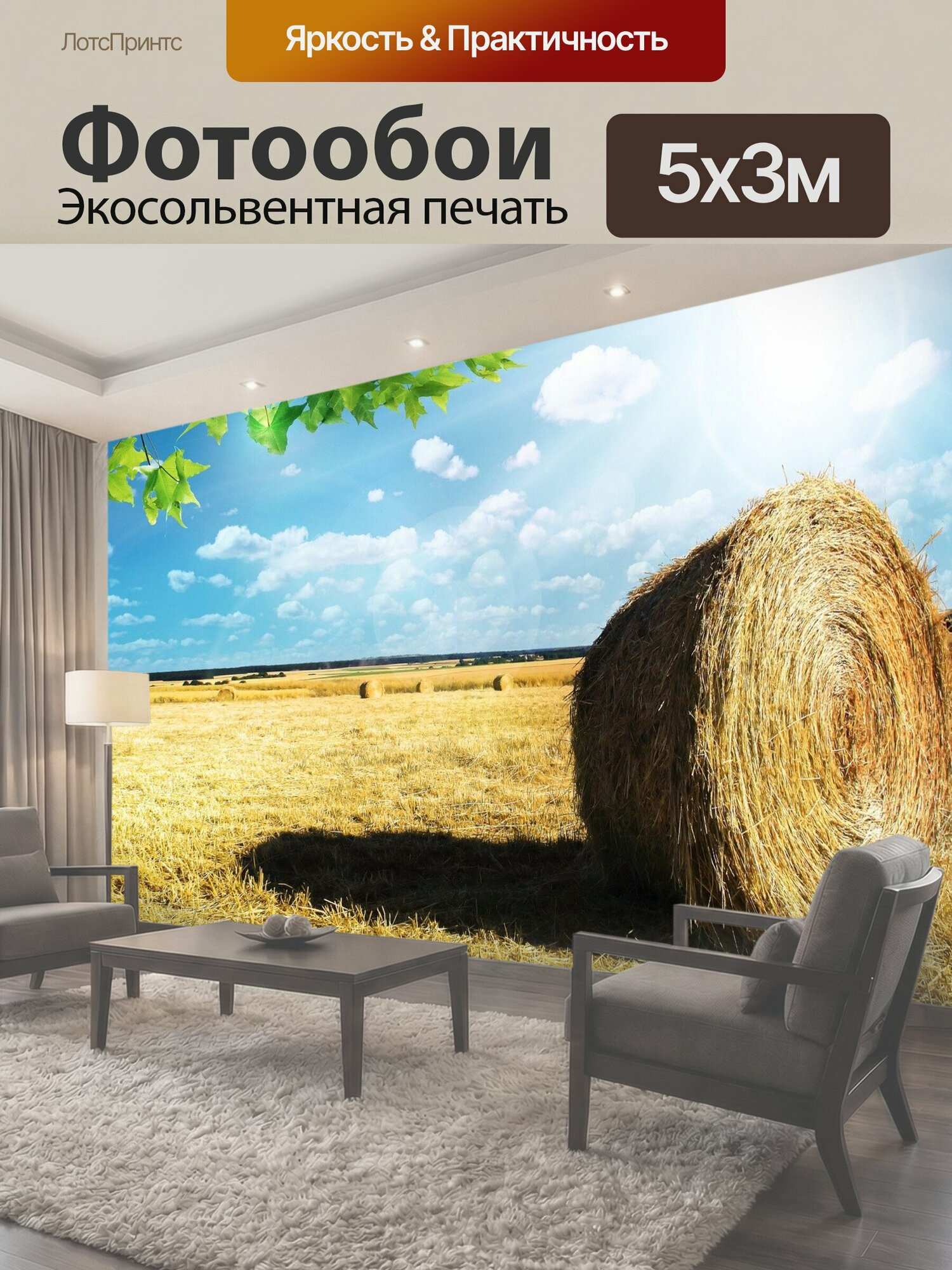 Фотообои "Поле, пшеница, сельское хозяйство" 500x300 см. экосольвентная печать