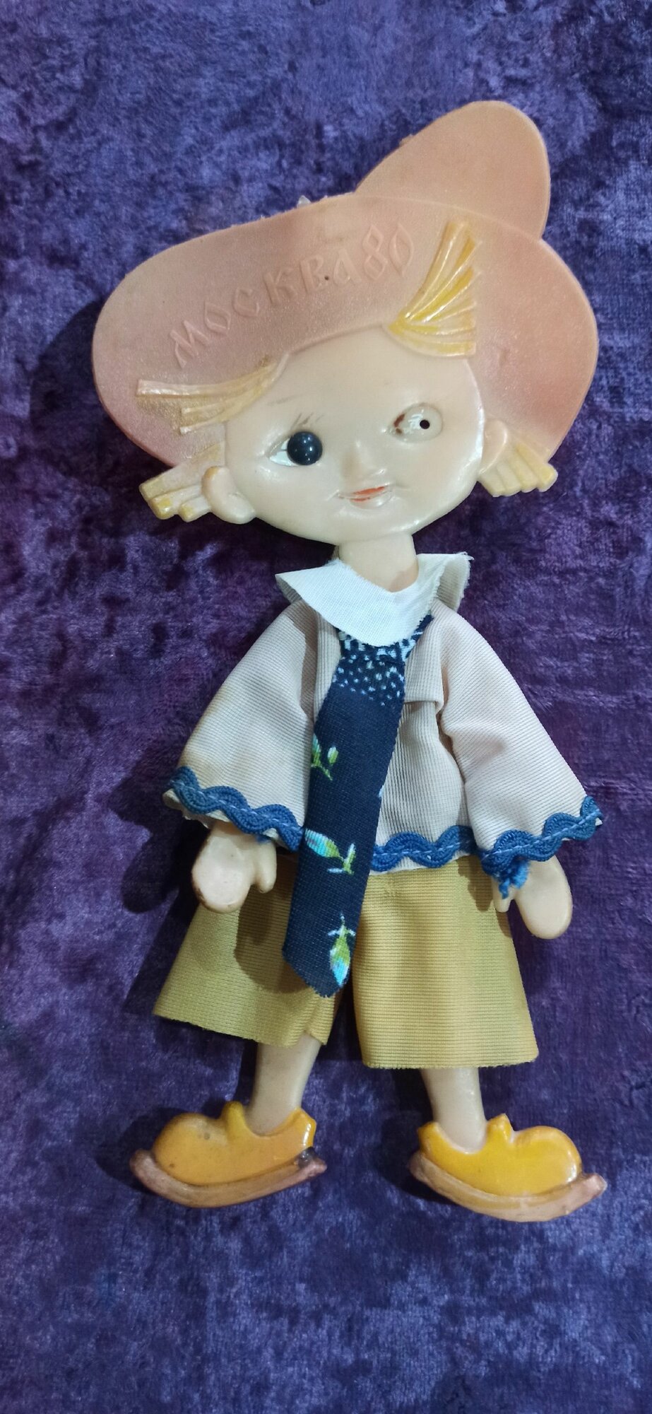 Винтажная плоская игрушка Незнайка, кукла, 24 см, СССР