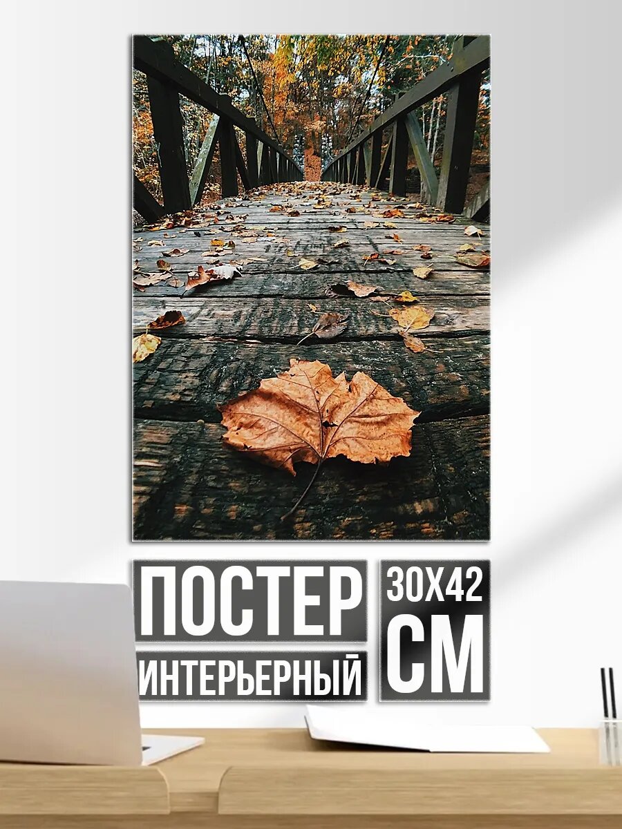 Плакат постер Мост в осеннем лесу