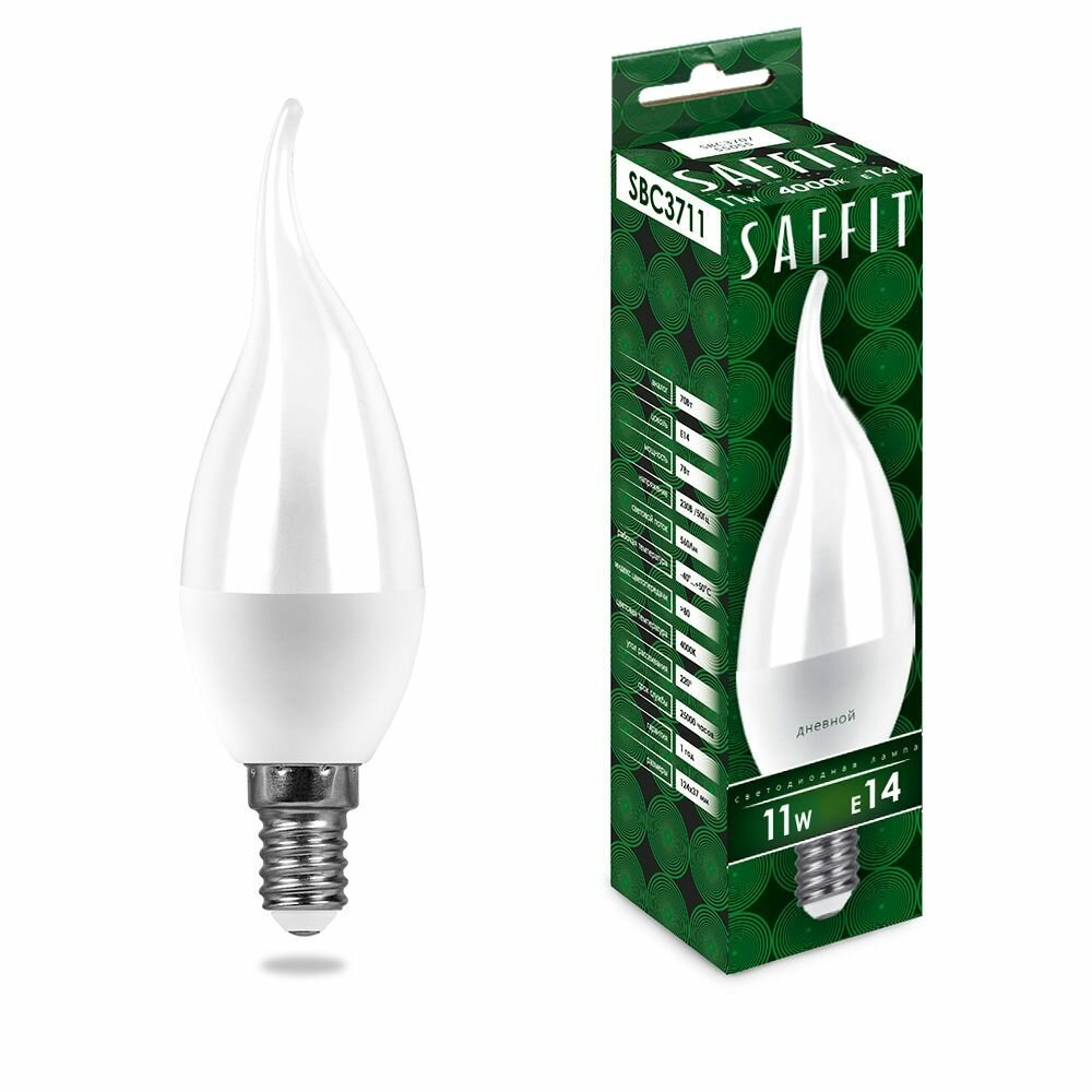Лампа светодиодная SBC3711 Свеча на ветру E14 11W 230V 4000K SAFFIT 55134