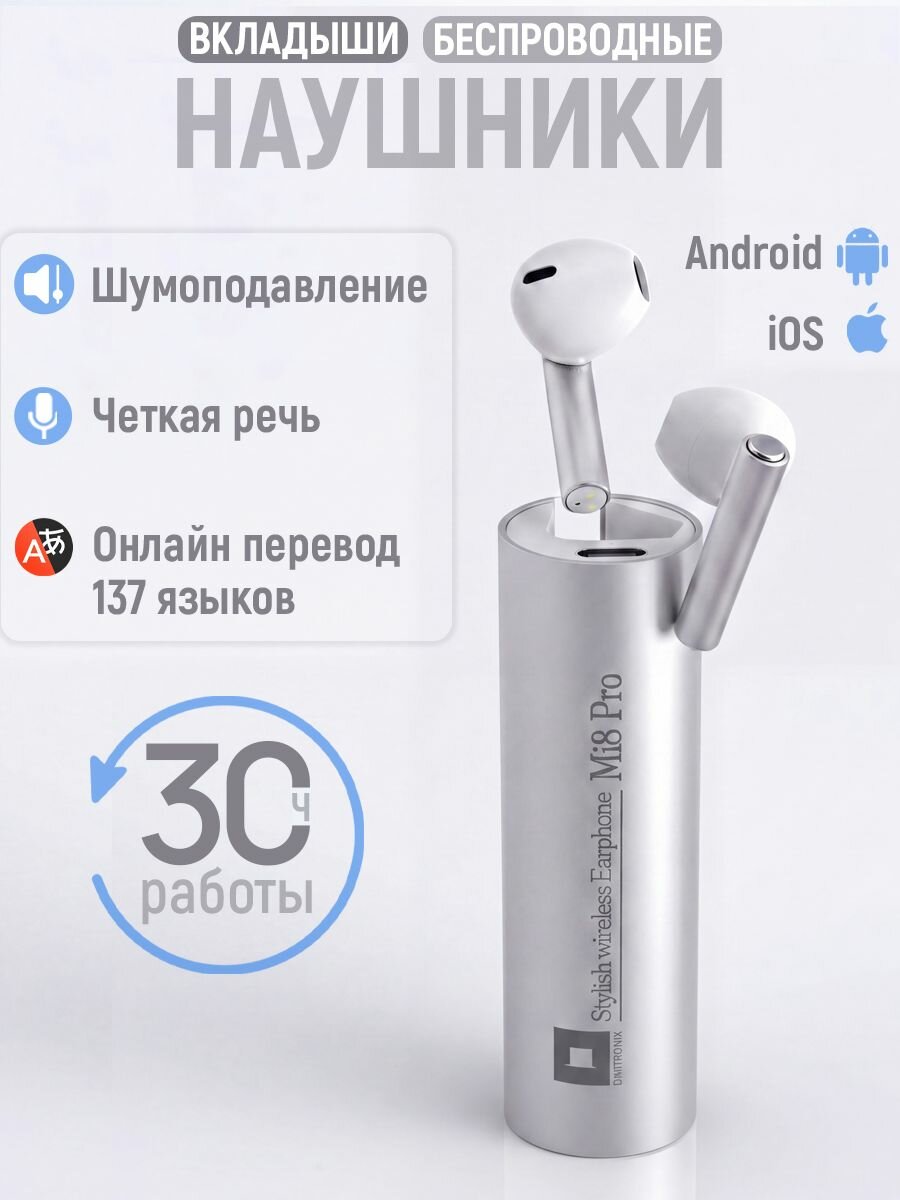 Наушники беспроводные для телефона Android/iPhone, с микрофоном, с шумоподавлением