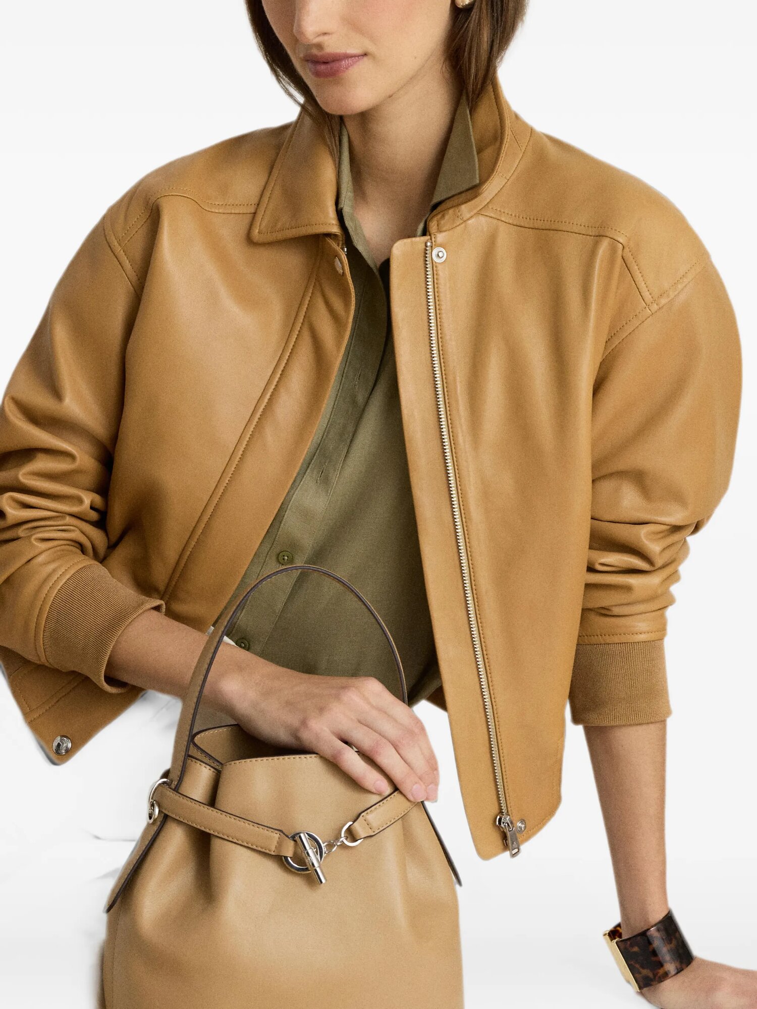 Сумка Lauren Ralph Lauren Medium Blaike leather bucket bag, коричневый — фото 1
