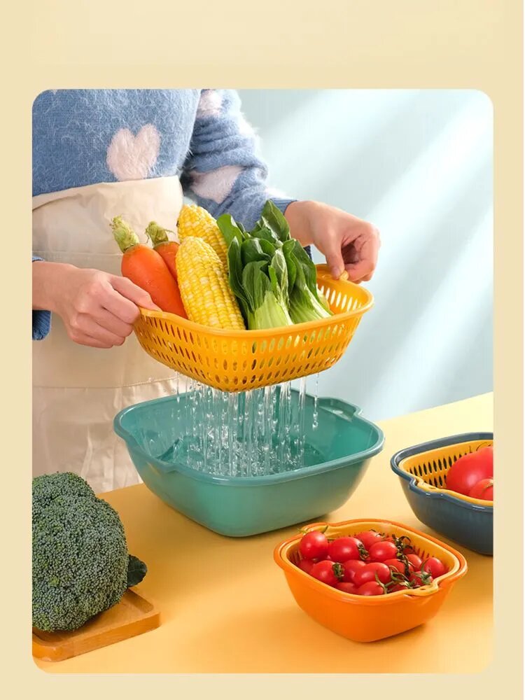 Набор дуршлагов для кухни, 3 шт (L+M+S), пластик, зеленый/синий/оранжевый — фото 1