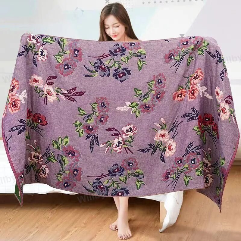 Полотенце для ванной муслиновое 80x160 см белое, бежевое, 1 шт.