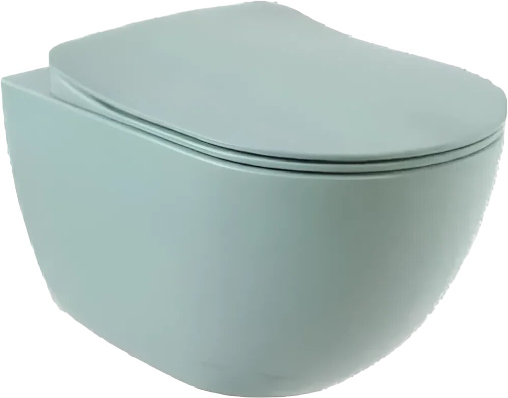 Унитаз подвесной Creavit Free FE322-11NY00E-0000 с микролифтом, безободковый, без бачка, антивсплеск, фарфоровый, зеленый, матовый, овальный, сиденье для унитаза в комплекте