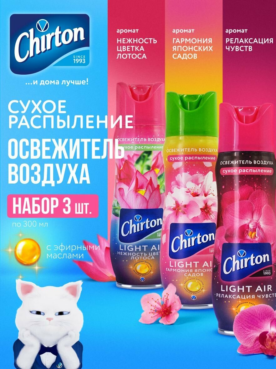 Освежитель воздуха "Нежность цветка лотоса", "Релаксация чувств", "Гармония японских садов" сухое распыление для дома, туалета и ванны, набор 3 шт по 300 мл освежитель воздуха сухой спрей ароматизатор