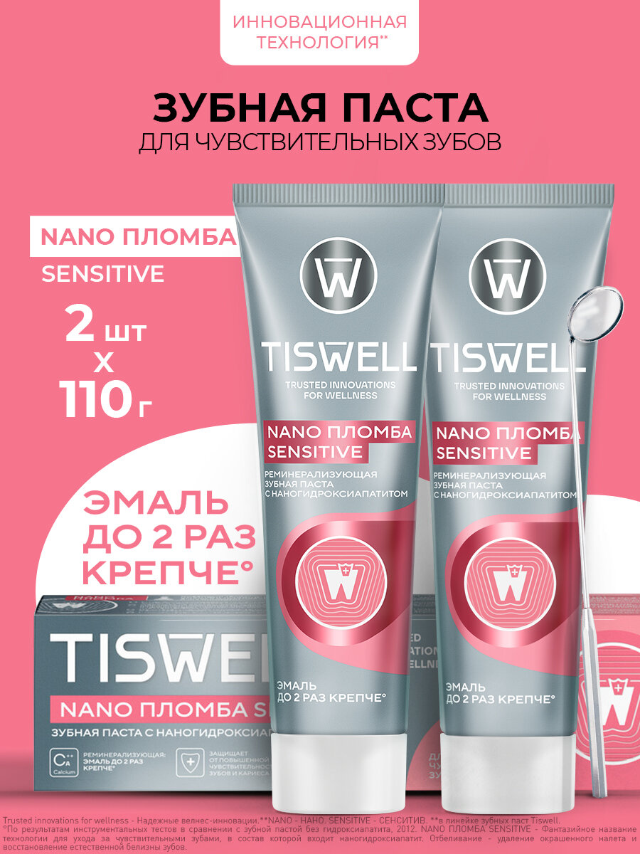 TISWELL Зубная паста для чувствительных зубов и десен, от кариеса и налета, с фтором и ксилитом реминерализующая, 110 гр 2 шт