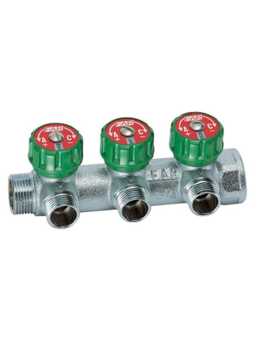 Коллектор Far 1" (ВР-НР) с 3 отв. 3/4"EU с вставкой под плоское уплотнение