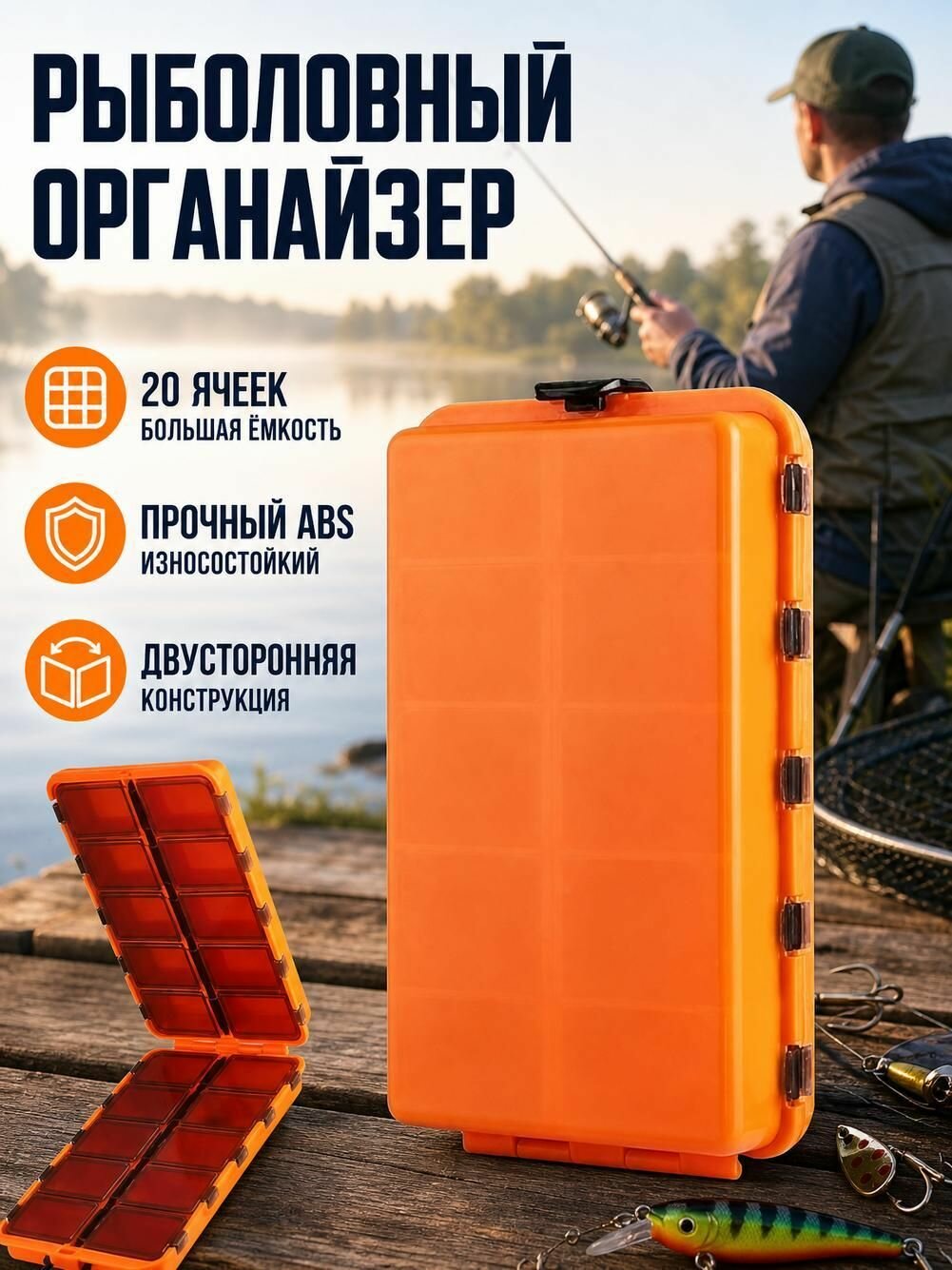 Коробка рыболовная, органайзер для приманок, для мушек и мелочей, 20 секций