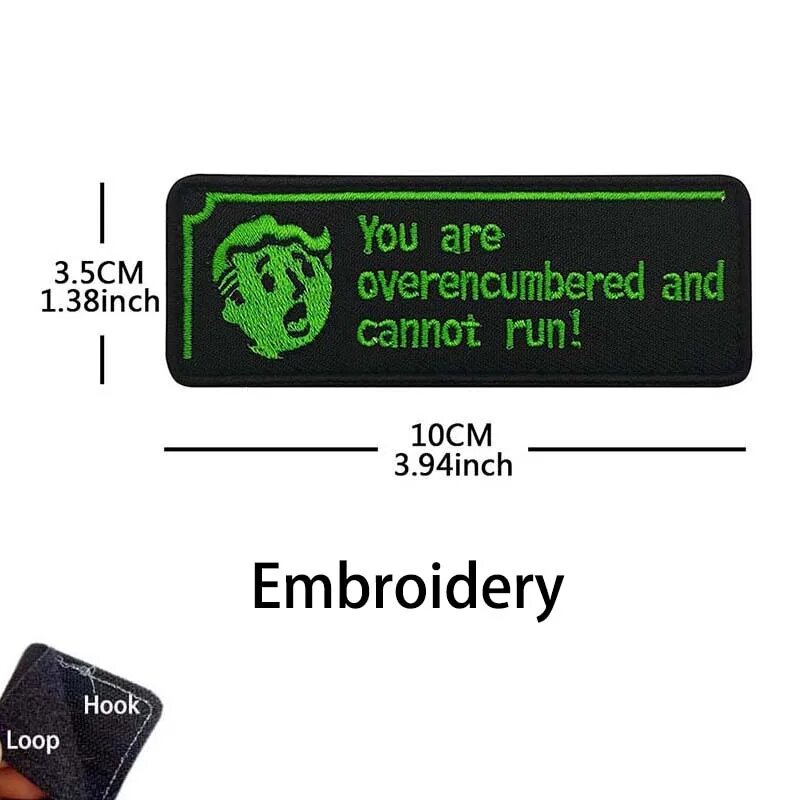 Эмблема "You are overencumbered" с рисунком, 10x3.5 см, зеленый