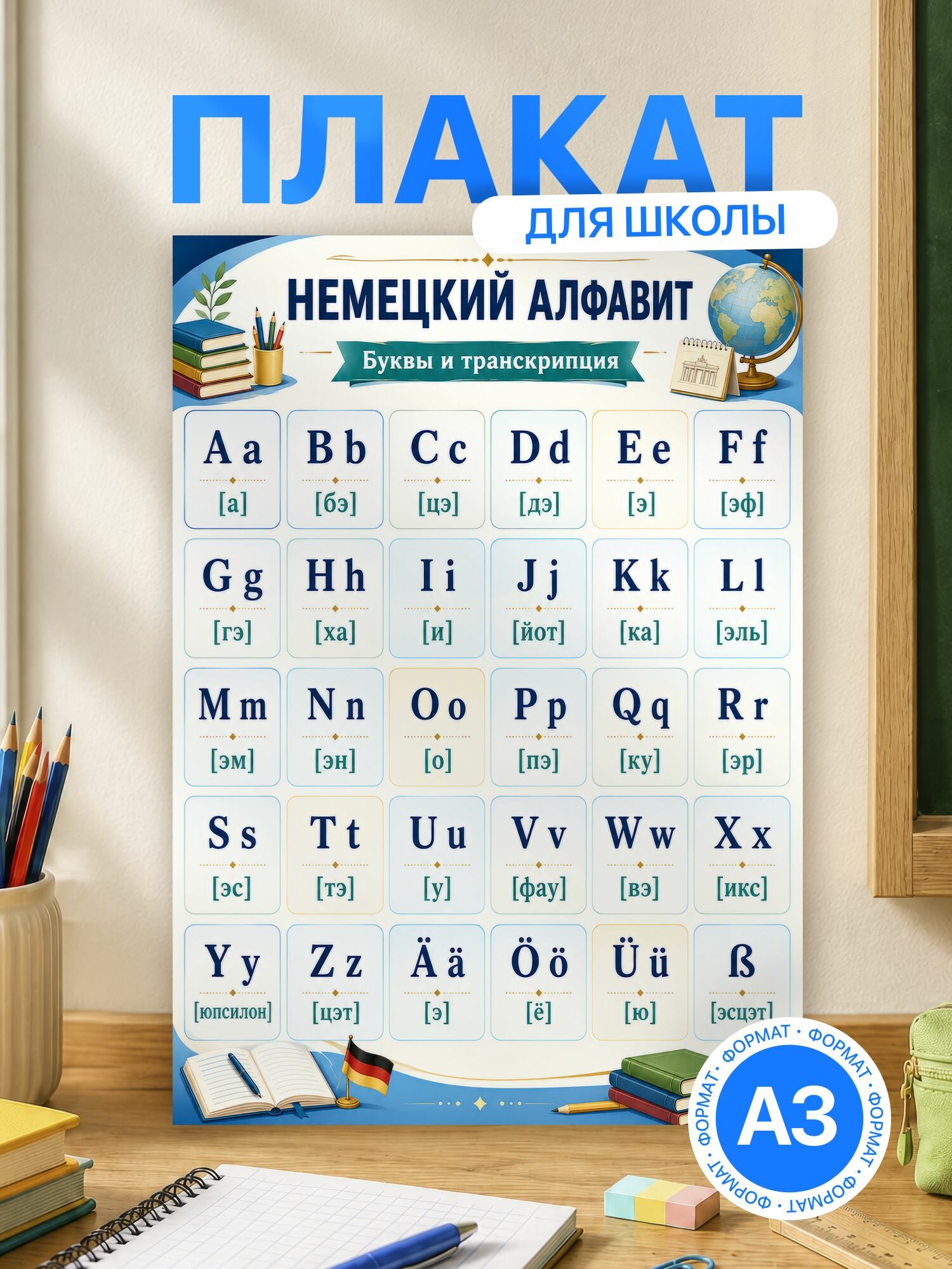 Немецкий алфавит плакат для школы, в класс