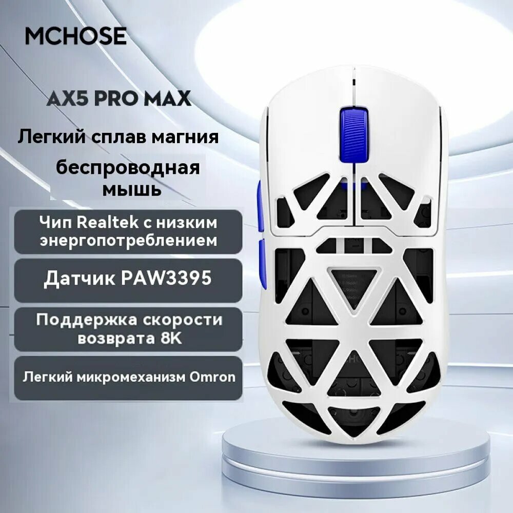 MCHOSE Игровая мышь беспроводная, белый, светло-синий